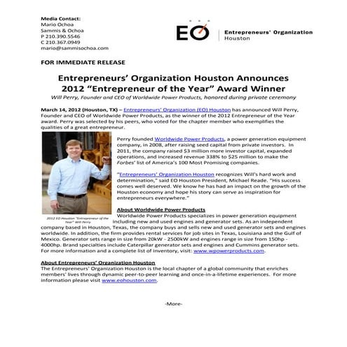 Will Perry, Founder and CEO of Worldwide Power Products, honored during ...