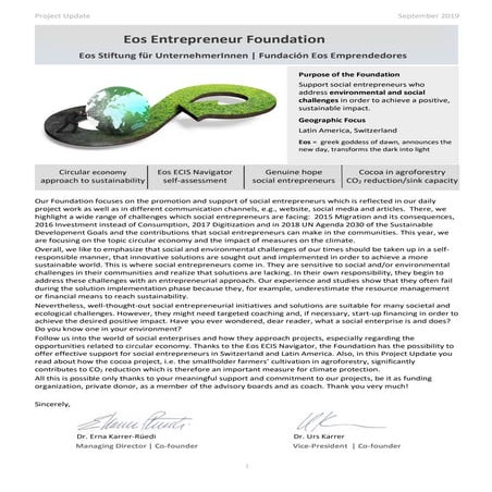 Eos Entrepreneur Foundation - Update September 2019 (English) | PDF