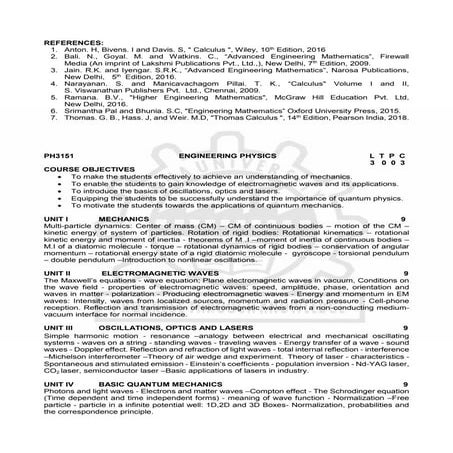 engineering physics syllabus for regulation 2021 first semester | PDF