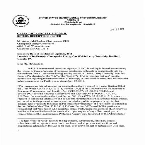 EPA Letter to Chesapeake Energy | PDF