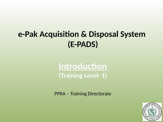 Level-1 training on EPADs for the public sector | PDF