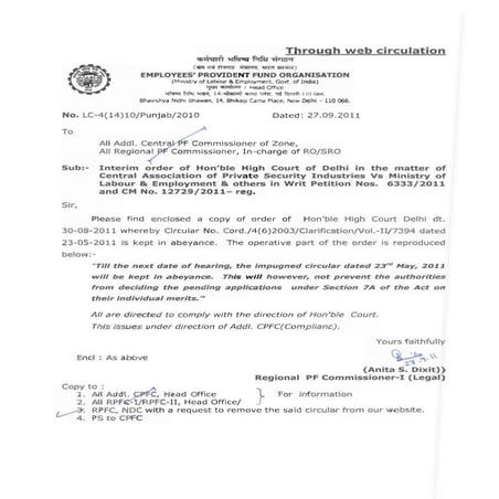 Epfo circulr on minimumwages stay order | PDF