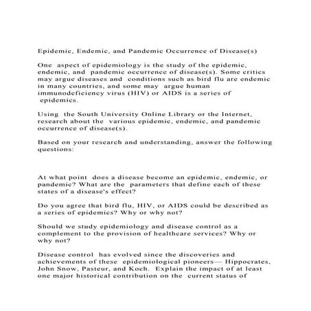 Epidemic, Endemic, and Pandemic Occurrence of Disease(s)One | PDF