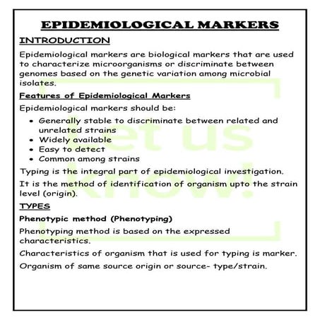 EPIDEMIOLOGICAL MARKERS Part of bacteriology contain introduction and types. | PDF