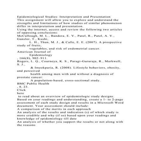 Epidemiological Studies Interpretation and PresentationThis assig.docx
