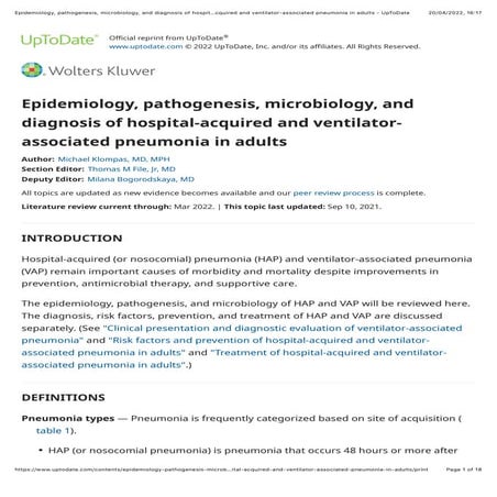 Epidemiology, pathogenesis, microbiology, and diagnosis of hospital ...