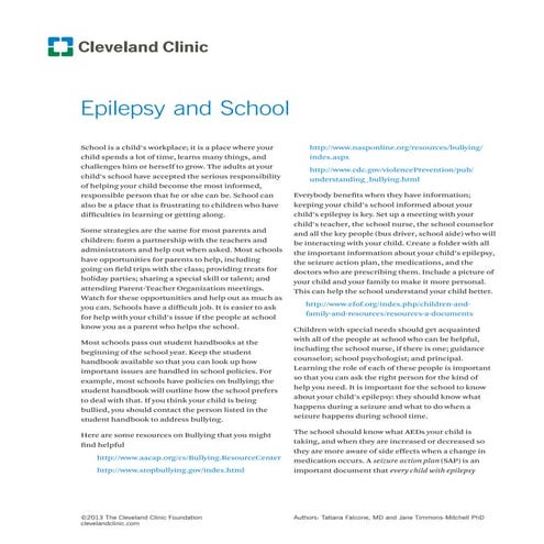 Epilepsy and school fact sheet | PDF