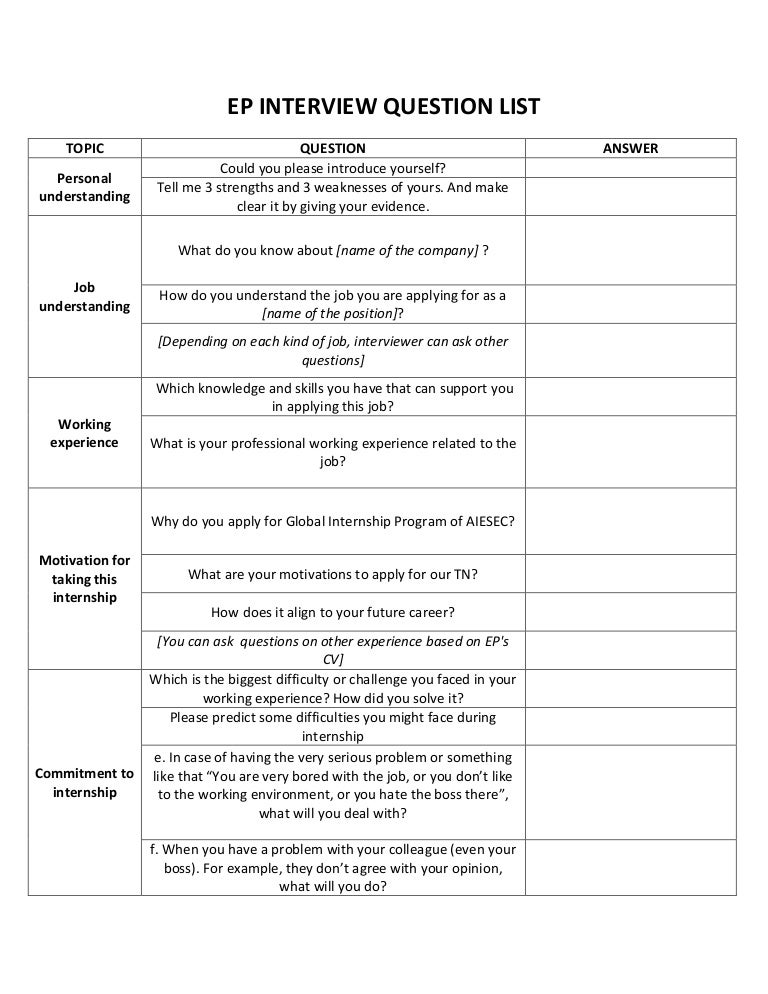 EP interview question list