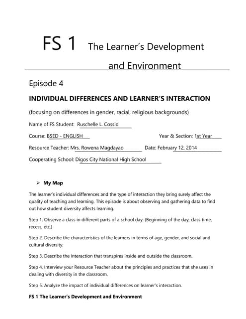 Field Study 1, Episode 3 "Classroom Management And Learning" | DOCX ...