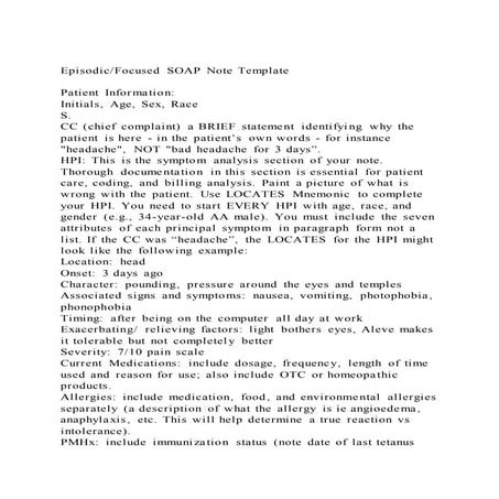 EpisodicFocused SOAP Note TemplatePatient InformationIniti | PDF