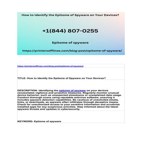 How to Identify the Epitome of Spyware on Your Devices? | PDF
