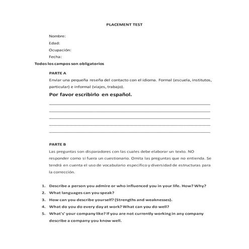 E) placement test | DOCX