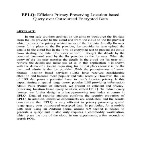 Eplq Efficient Privacy-Preserving Location-based Query over Outsourced Encrypted Data | PDF