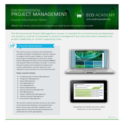 Environmental Project Management, an online course from the ECO Academy ...