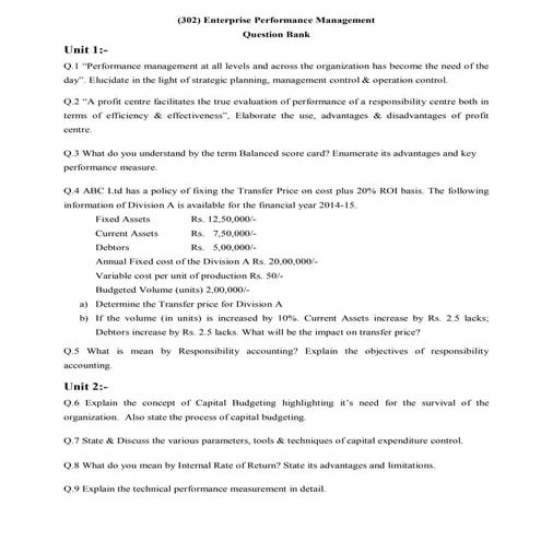 EPM question bank | PDF