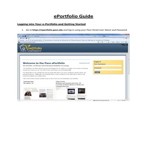 E portfolio guide logging in and getting started | DOCX | Technology & Computing