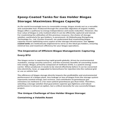 Epoxy-Coated Tanks for Gas Holder Biogas Storage Maximizes Biogas ...