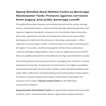 Epoxy Bonded Steel Bolted Tanks as Beverage Wastewater Tank Protects ...