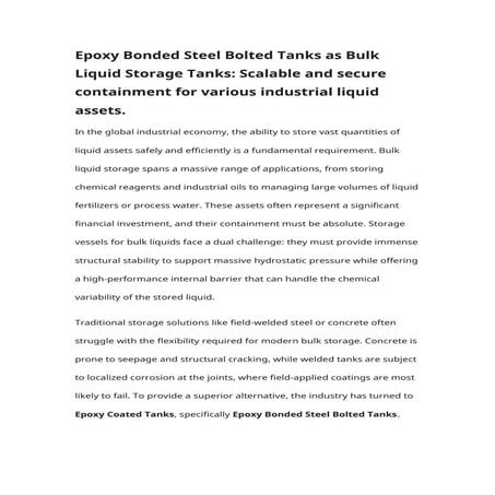 Epoxy Bonded Steel Bolted Tanks as Bulk Liquid Storage Tanks Scalable ...