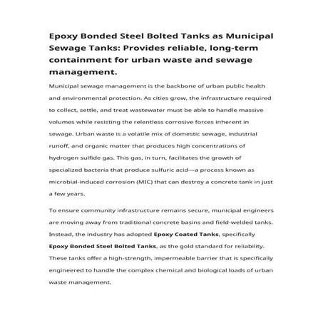 Epoxy Bonded Steel Bolted Tanks as Municipal Sewage Tanks Provides ...