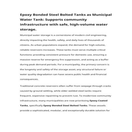 Epoxy Bonded Steel Bolted Tanks as Municipal Water Tank Supports ...