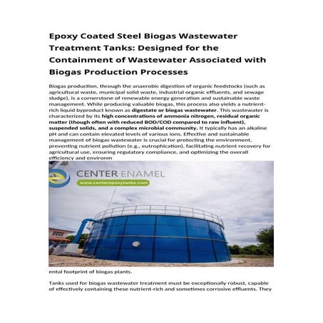 Epoxy Coated Steel Biogas Wastewater Treatment Tanks Designed for the ...