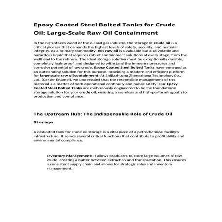 Epoxy Coated Steel Bolted Tanks for Crude Oil Large-Scale Raw Oil ...