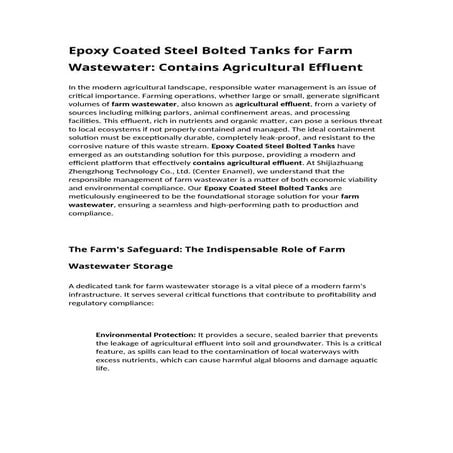 Epoxy Coated Steel Bolted Tanks for Farm Wastewater Contains ...