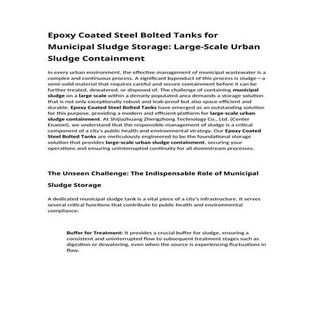 Epoxy Coated Steel Bolted Tanks for Municipal Sludge Storage Large ...