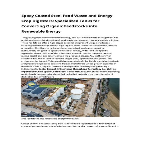 Epoxy Coated Steel Food Waste and Energy Crop Digesters Specialized ...