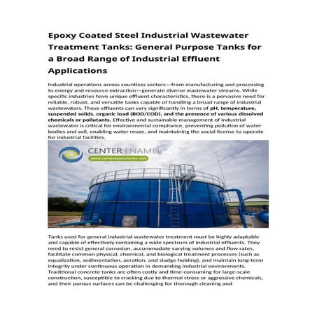 Epoxy Coated Steel Industrial Wastewater Treatment Tanks General ...