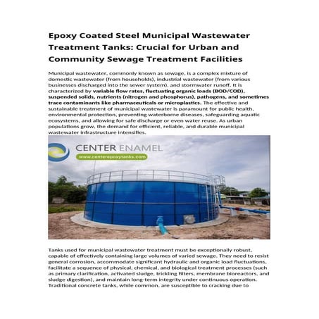 Epoxy Coated Steel Municipal Wastewater Treatment Tanks Crucial for ...