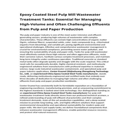 Epoxy Coated Steel Pulp Mill Wastewater Treatment Tanks Essential for ...