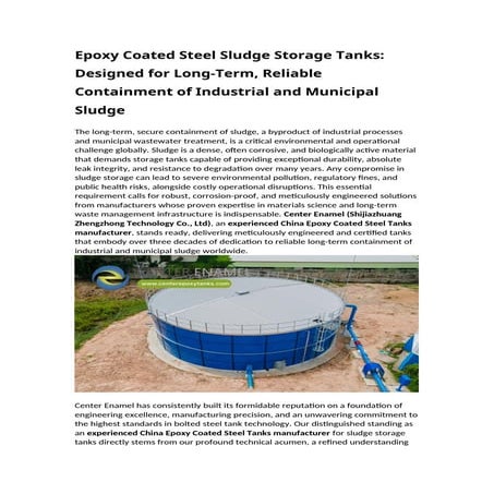 Epoxy Coated Steel Sludge Storage Tanks Designed for Long-Term ...
