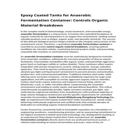 Epoxy Coated Tanks for Anaerobic Fermentation Container Controls ...