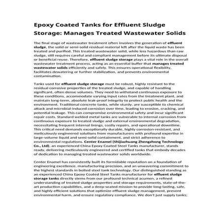 Epoxy Coated Tanks for Effluent Sludge Storage Manages Treated Wastewater Solids.docx