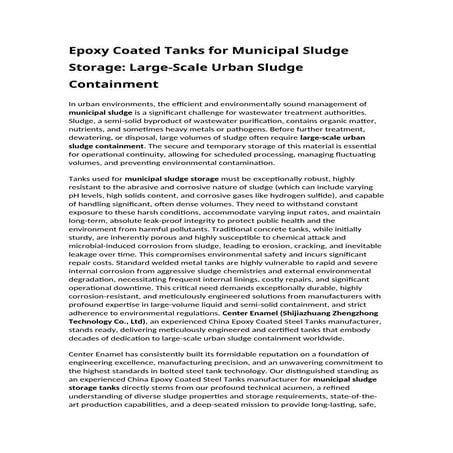 Epoxy Coated Tanks for Municipal Sludge Storage Large-Scale Urban ...