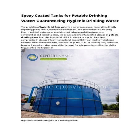 Epoxy Coated Tanks for Potable Drinking Water Guaranteeing Hygienic ...