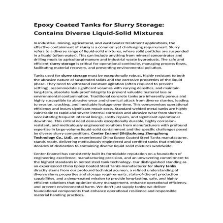 Epoxy Coated Tanks for Slurry Storage Contains Diverse Liquid-Solid ...
