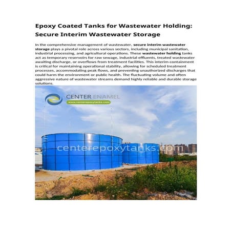 Epoxy Coated Tanks for Effluent Sludge Storage Manages Treated ...