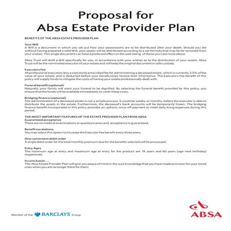 Absa Estate Provider plan | PDF