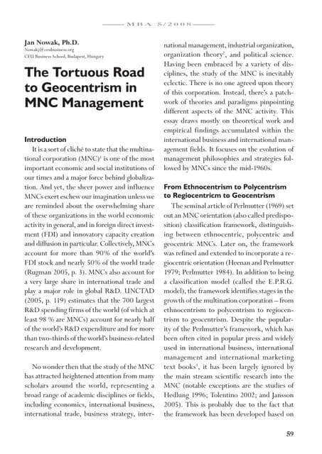 Ethnocentric, polycentric, regiocentric, geocentric model (EPRG) or EPG ...