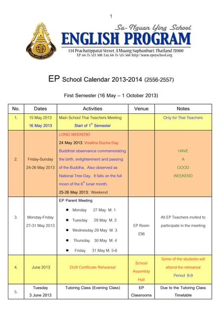 CALENDAR OF ACTIVITIES S.Y. 2013-2014 by Emilyn Ragasa | PDF