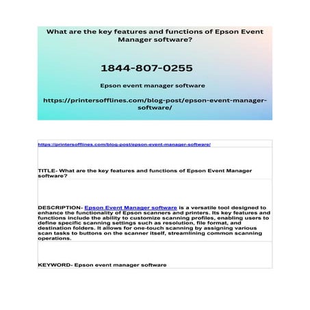 What are the key features and functions of Epson Event Manager software? | PDF | Operating ...