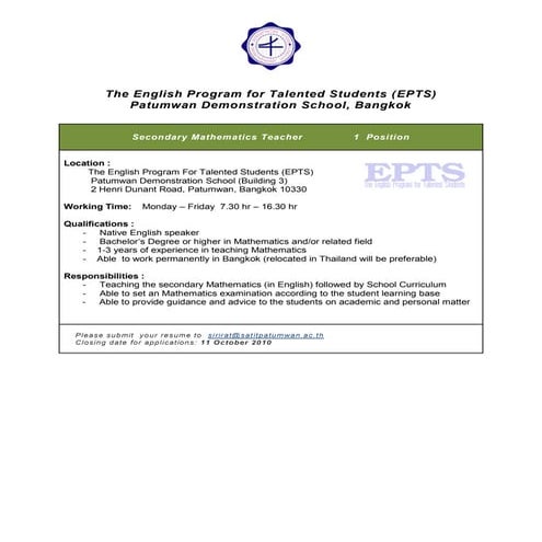 Epts job opportunities en | PDF | Secondary Education | Education