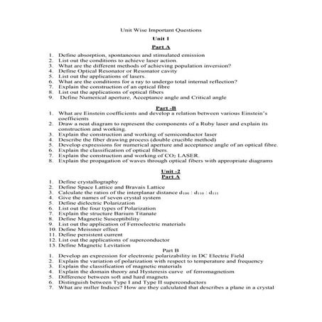 Engineering Physics - unit wise Questions | PDF