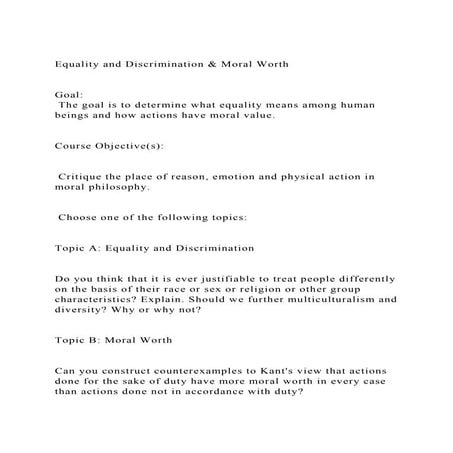 Equality and Discrimination & Moral WorthGoal The goal is.docx