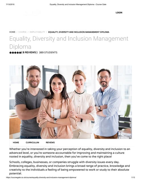 Equality, Diversity and Inclusion Certificate - Course Gate | PDF