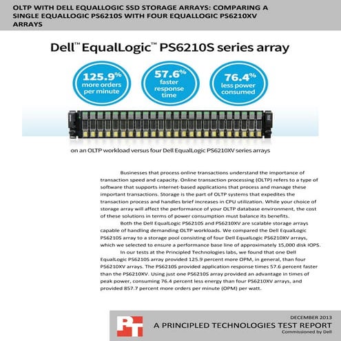OLTP with Dell EqualLogic SSD storage arrays: Comparing a single EqualLogic PS6210S array with ...