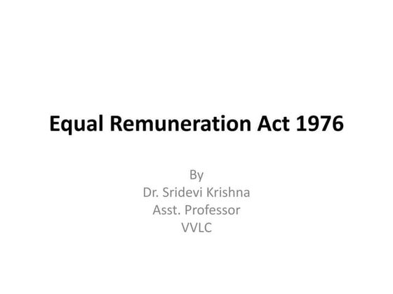 Equal remuneration act 1976 | PPT